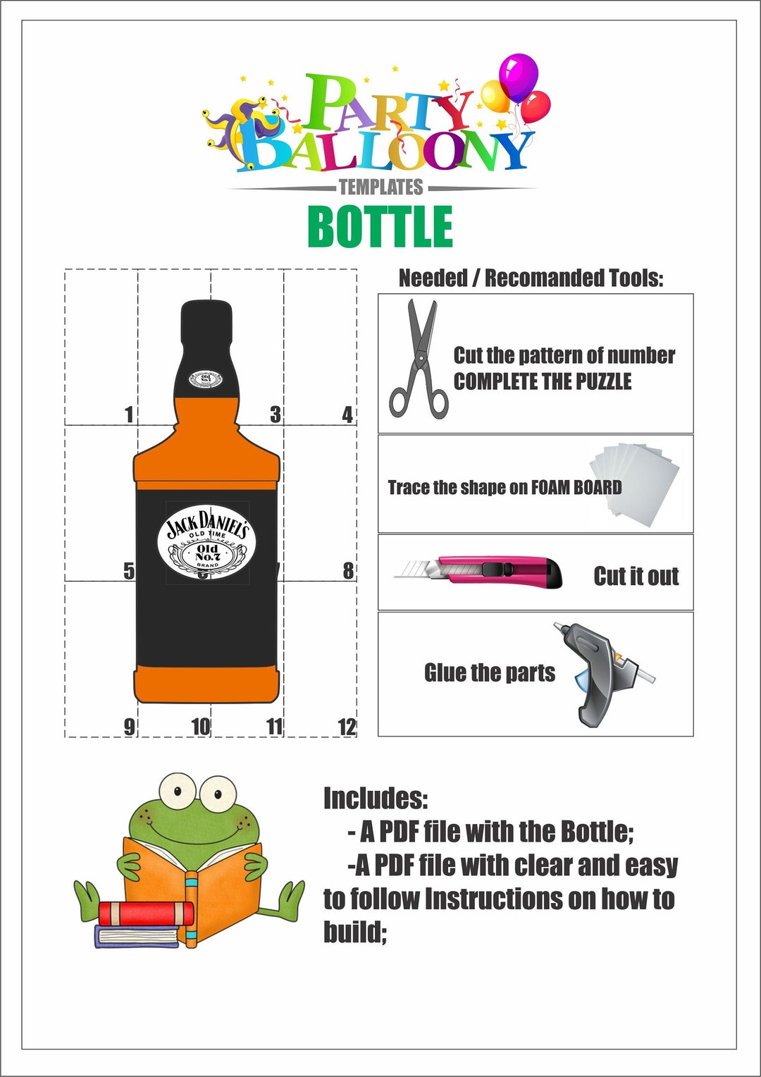 Mosaic Whiskey Bottle Balloon Template/3ft, 4ft and 5ft Bottle Balloon ...