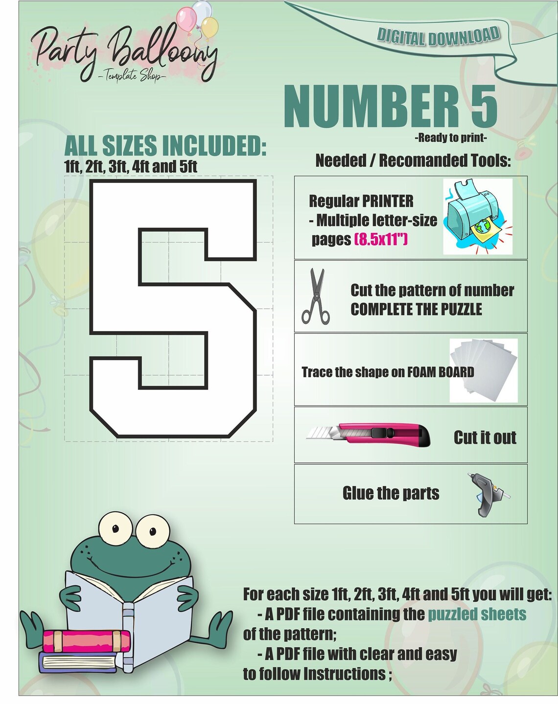 Square Number 5-all Sizes 1ft to 5ft/mosaic From Balloons - Etsy