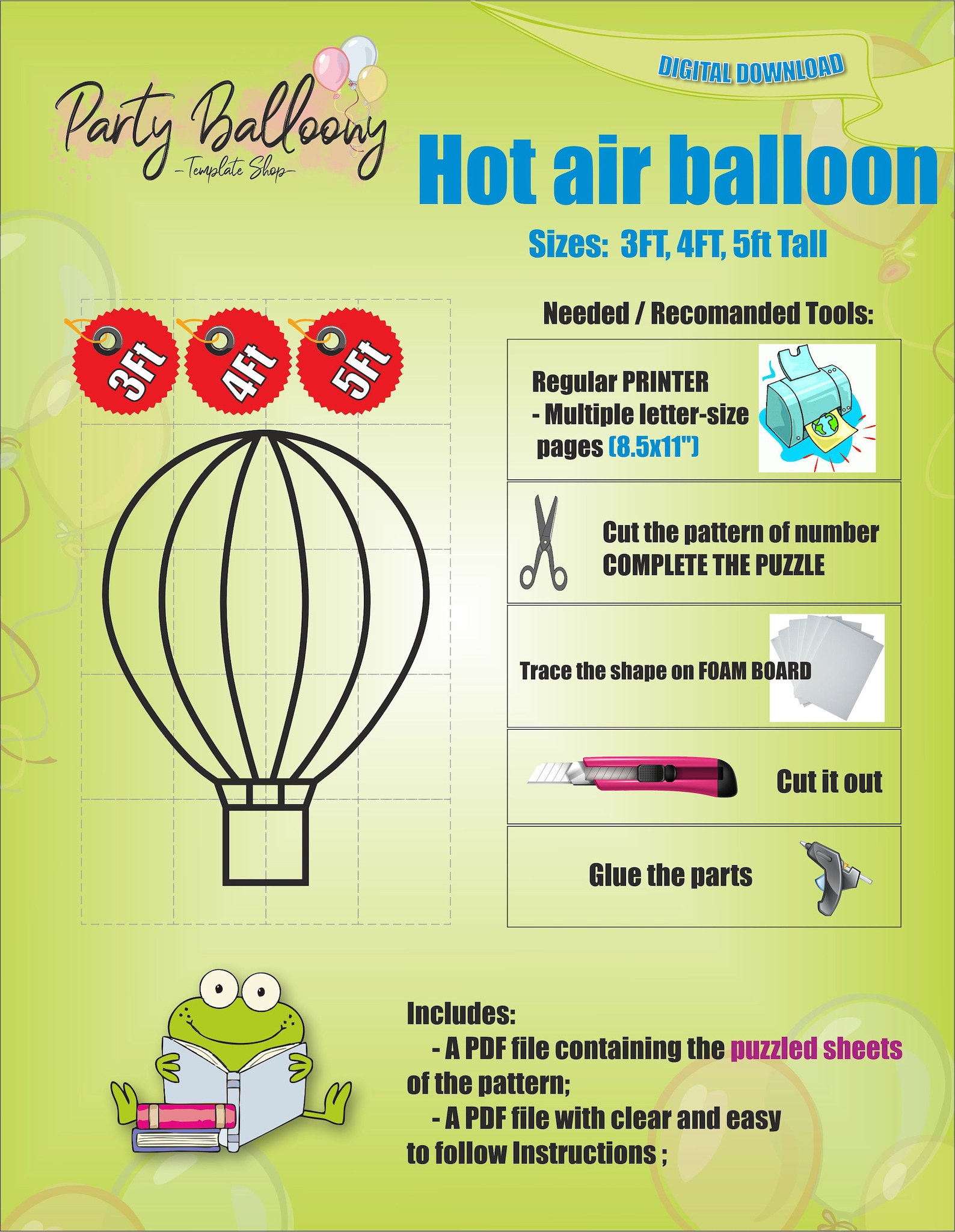 Mosaic Hot Air Balloon Template/3ft, 4ft and 5ft Hot Air Balloon Mosaic ...