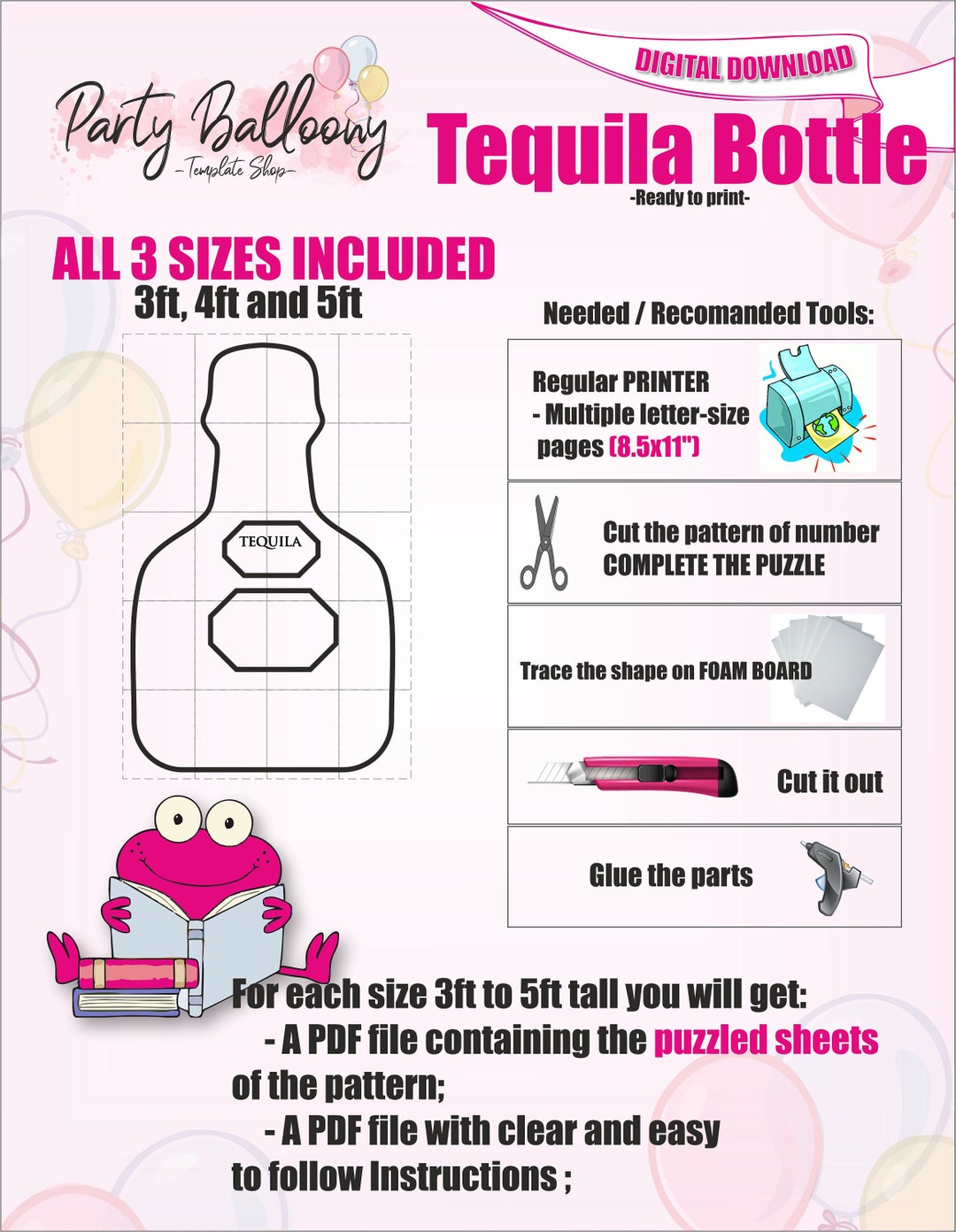 Mosaic Tequila Bottle From Balloon Digital Template/3ft, 4ft and 5ft ...