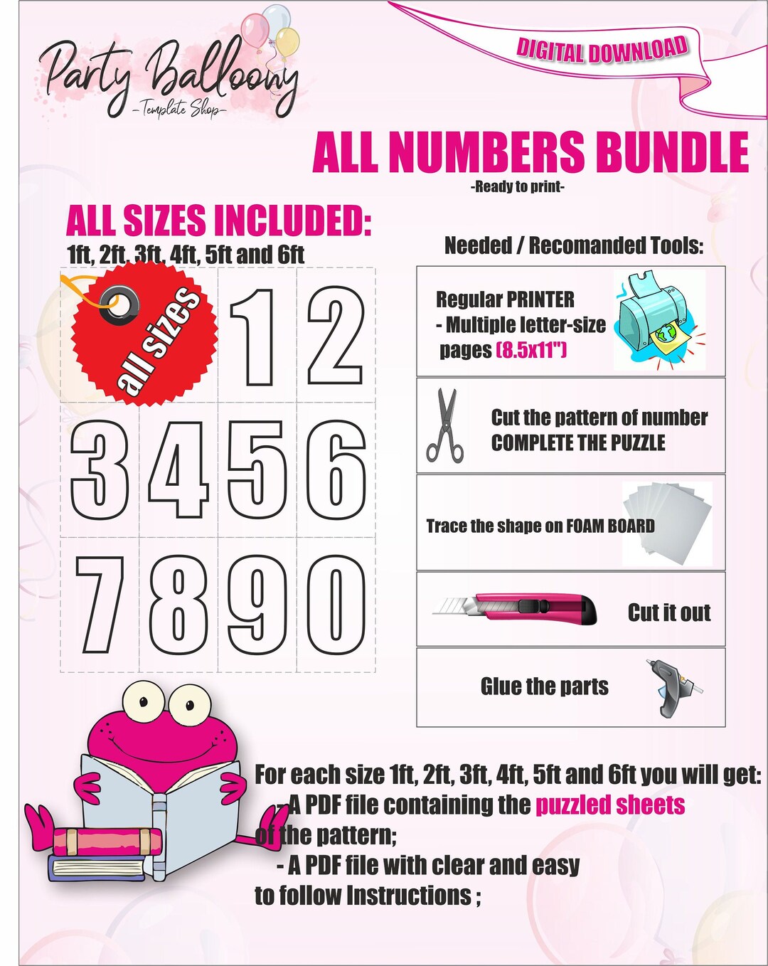 ALL Numbers in All Sizes Bundle/1ft, 2ft, 3ft, 4ft, 5ft and 6ft Mosaic ...