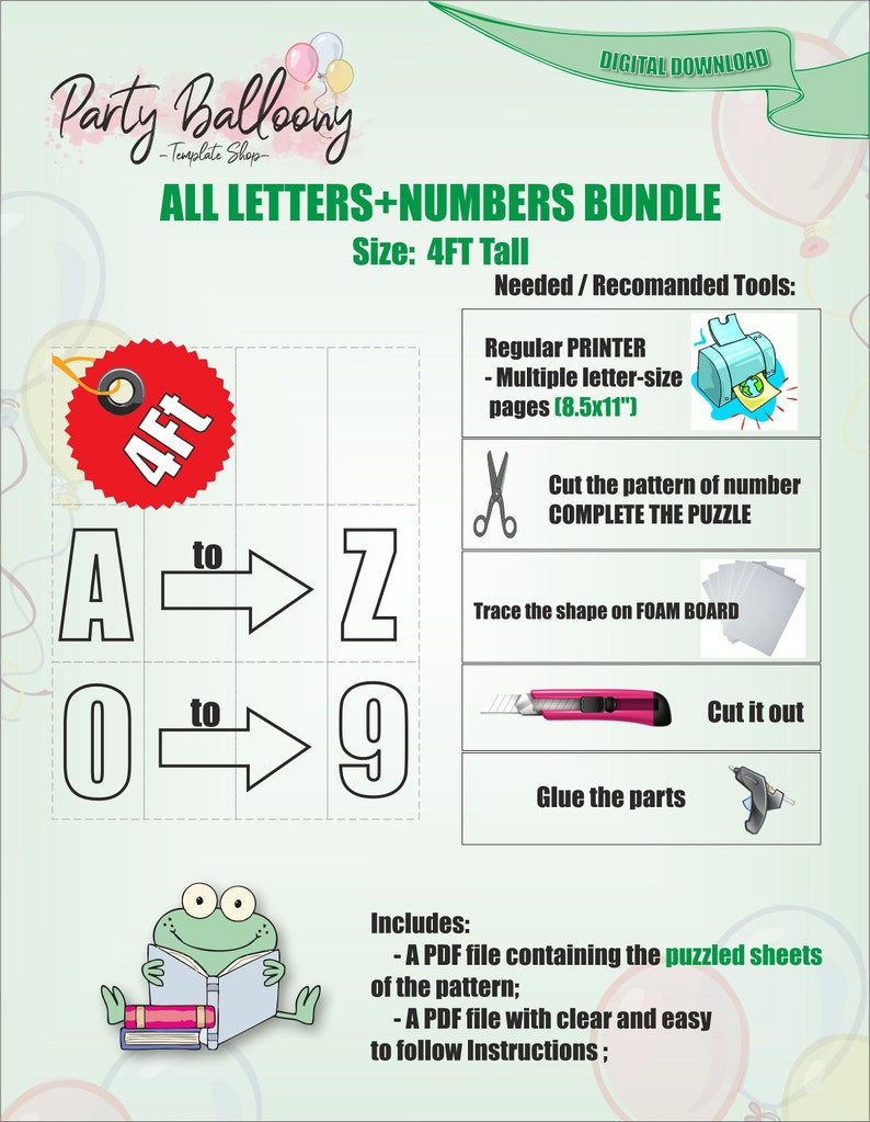 Mosaic 4ft All Letters + Numbers Bundle Templates/mosaic From Balloons ...