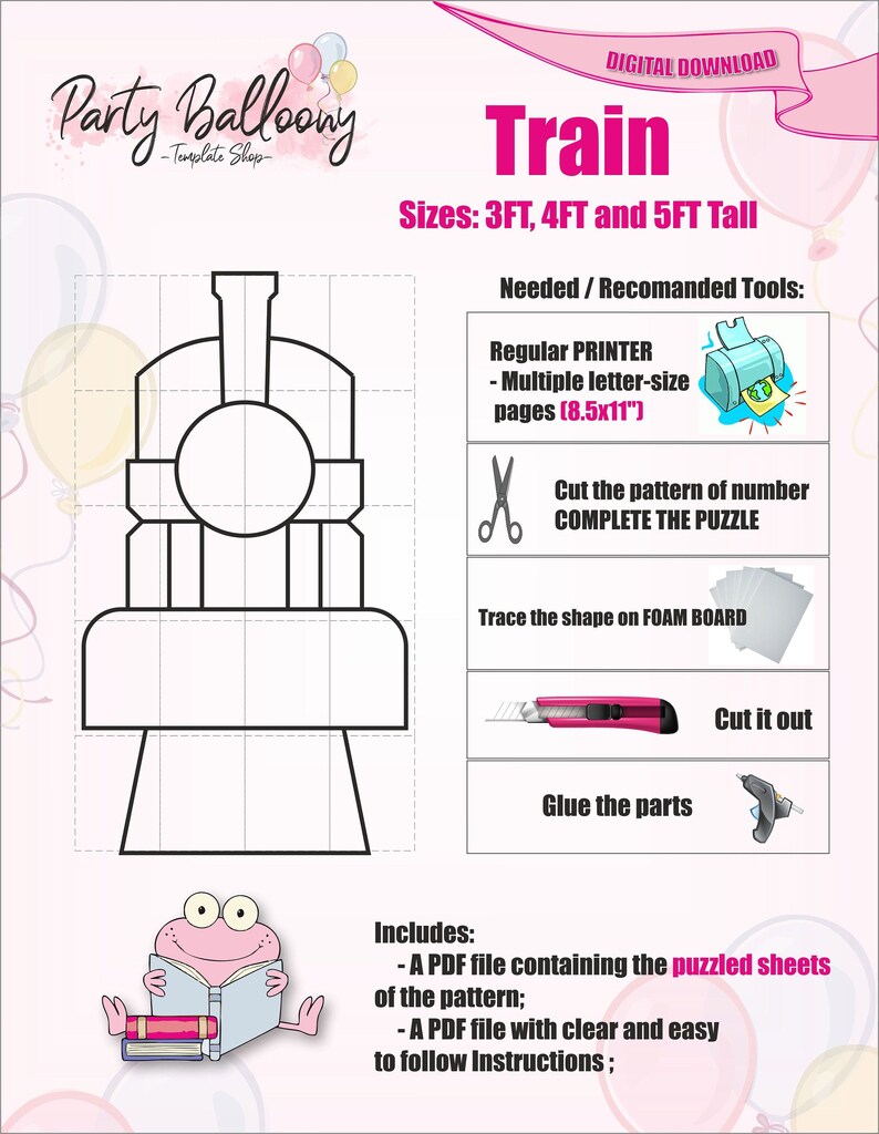 Mosaic Train Balloon Digital Template/3ft 4ft and 5ft Train - Etsy