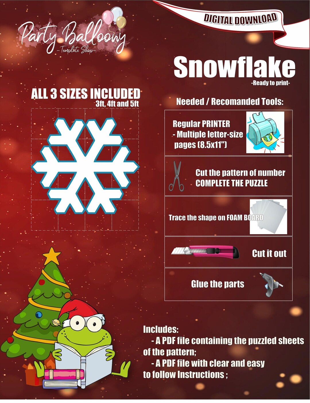 Mosaic Snowflake From Balloons Template/3ft,4ft and 5ft Tall Snowflake ...