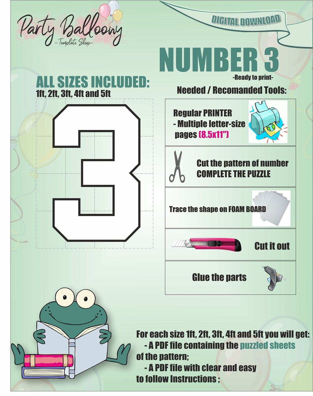 Square Number 3-all Sizes (1ft to 5ft)/mosaic From Balloons Marquee ...