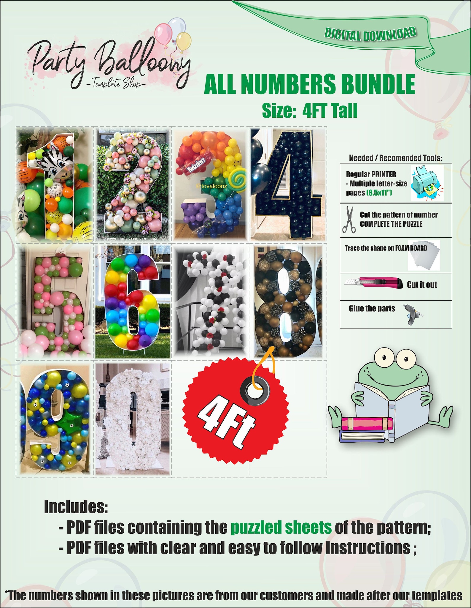 Mosaic 4ft All Numbers Bundle Templates/mosaic From Balloons Templates ...