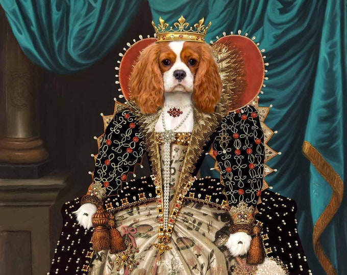Cavalier King Charles Spaniel Blenheim Tudor Queen Elizabeth Giclee ...