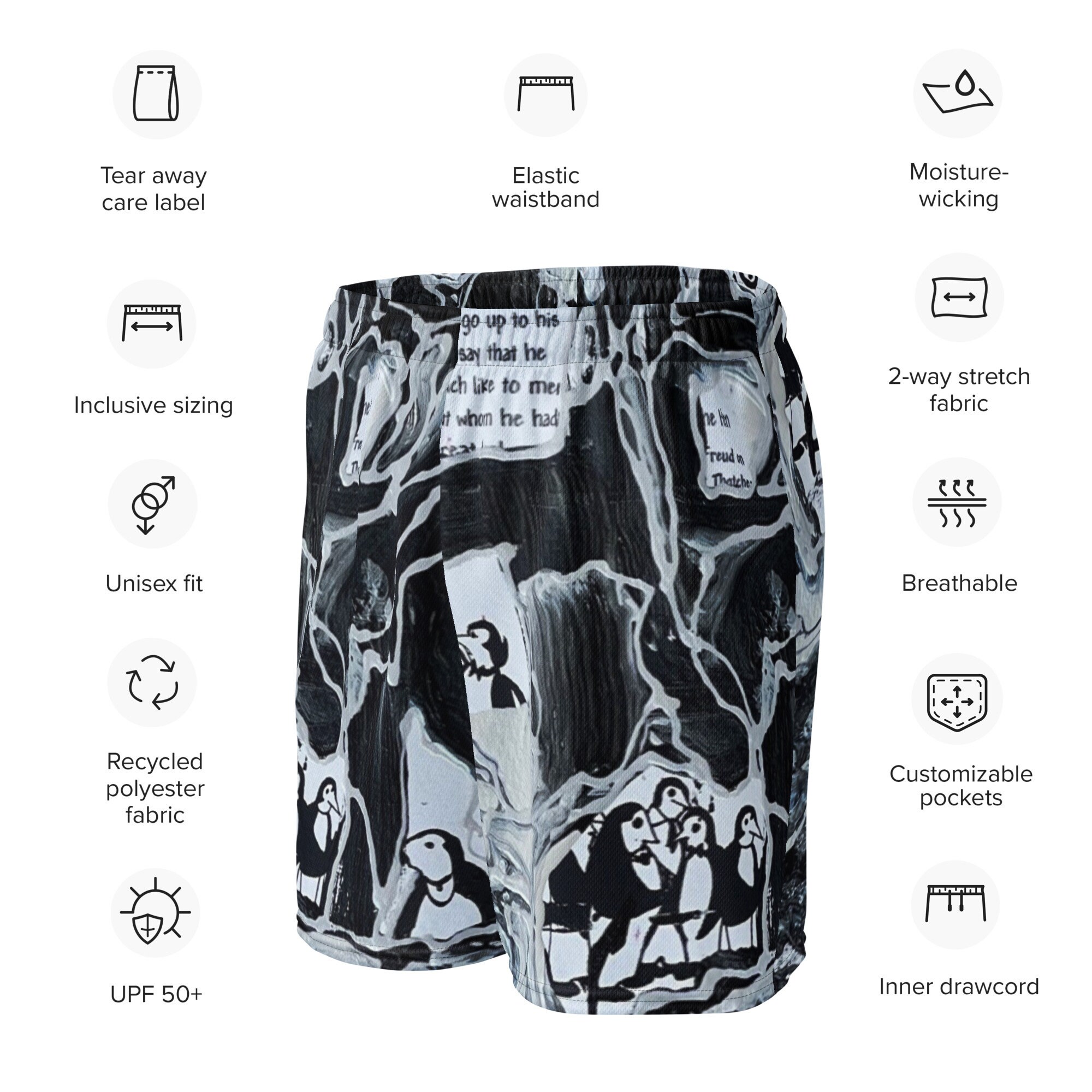 Mens Mesh Shorts With Design | Artwork | Moisture Wicking | Elastic ...