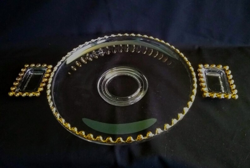 Vintage Dalzell Viking Glass Float Bowl/ Platter 13 Diameter With Gold ...