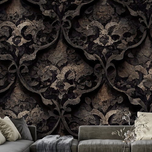 Gothic Damask Peel and Stick Wallpaper Dark Victorian - Etsy