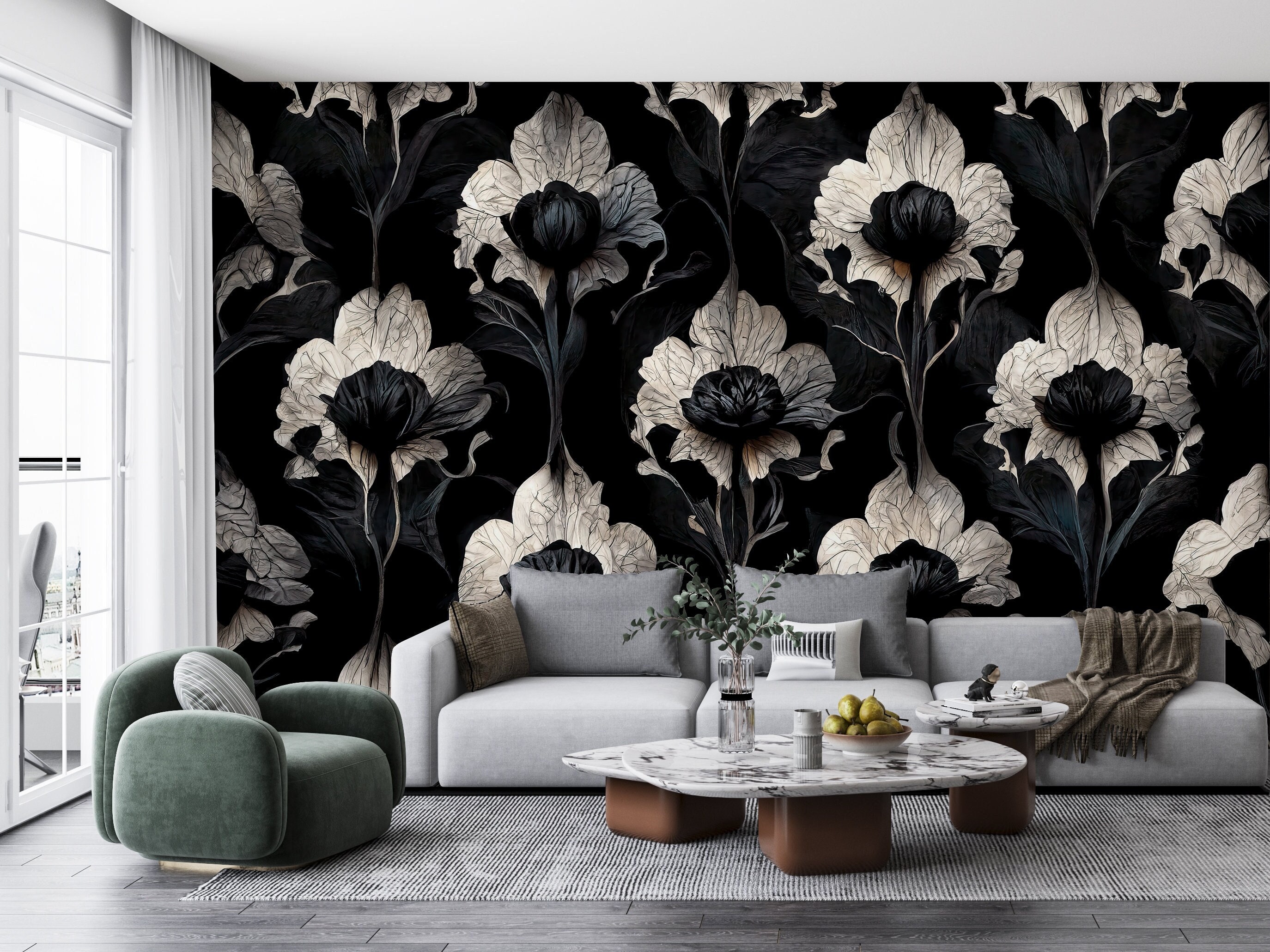 Room With Black Velvet Wallpaper