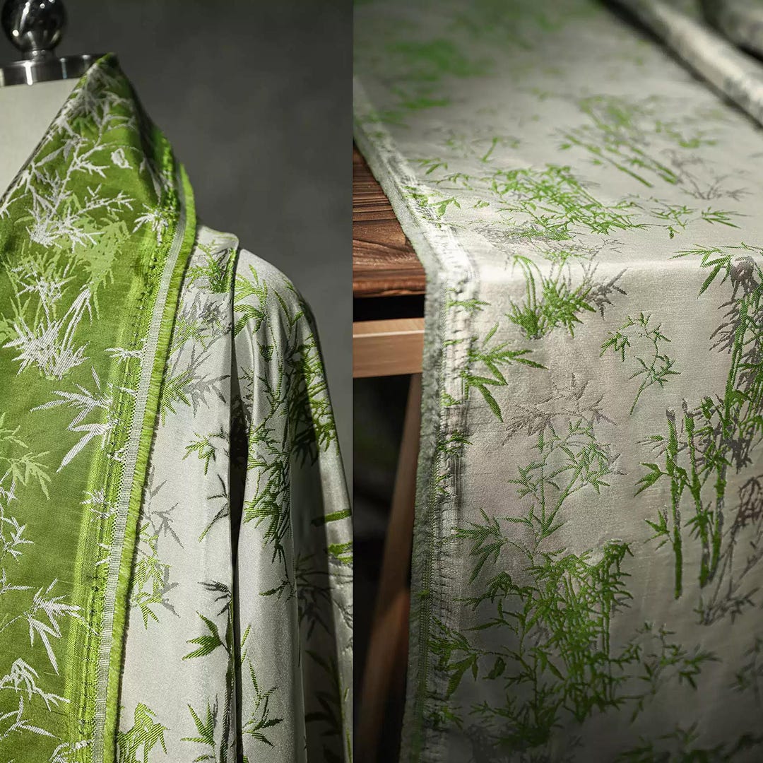 Bamboo Leaf Jacquard Fabric, Green Fabric, Satin Double-sided Jacquard ...