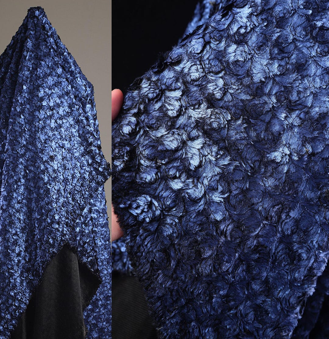 Deep Blue Fabric, Crackle Gold Foil Print Fabric, Faux Fur Fabric, Wool ...