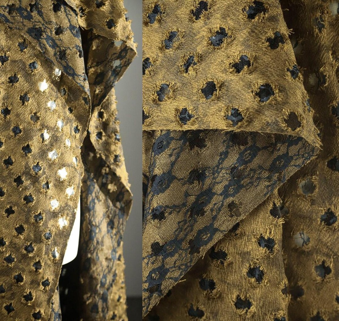 Yellowish Brown Fabric, Ragged Texture Fabric, Mottled Hollow-out Holes ...