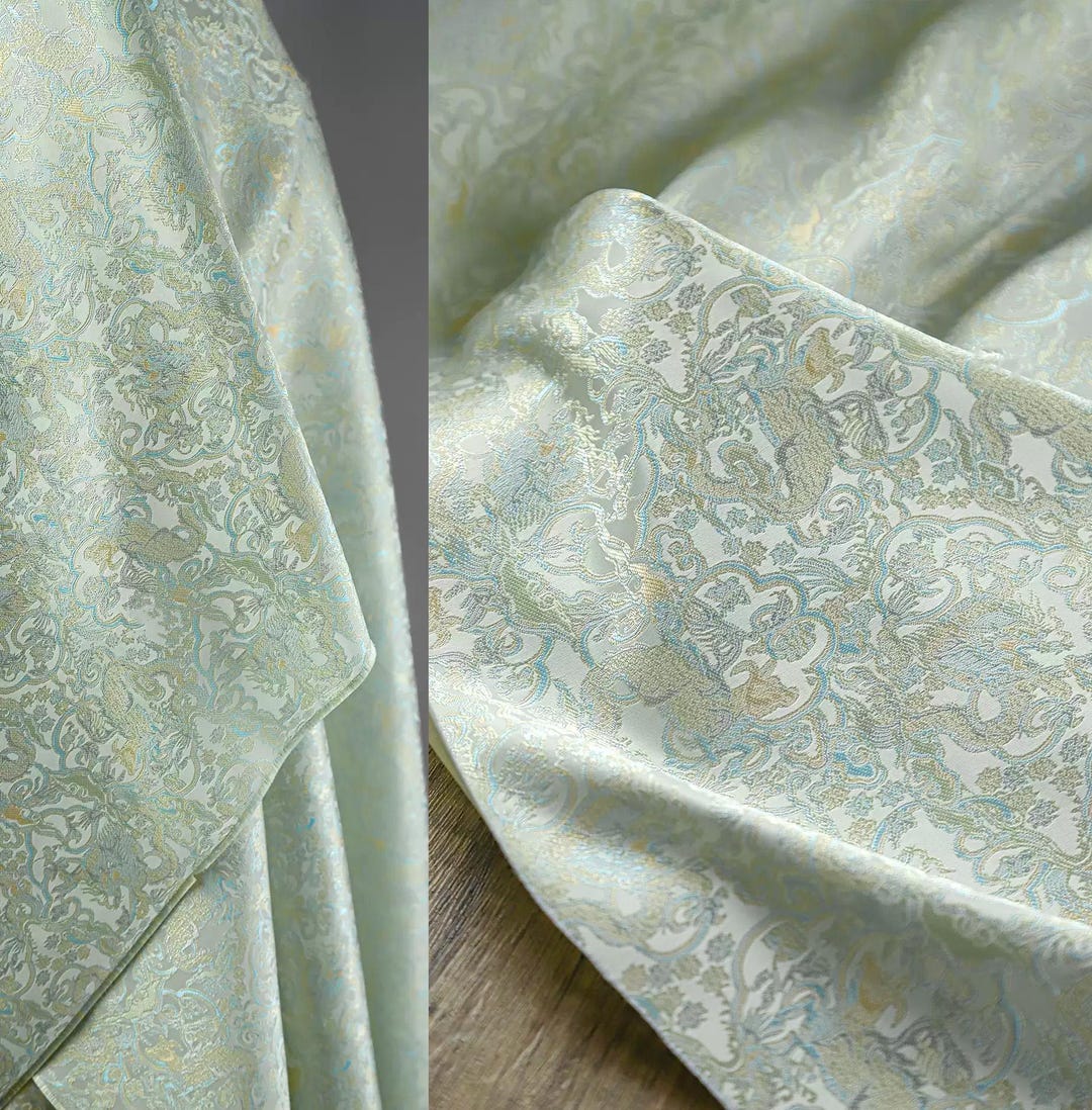 Flying Dragon Jacquard Fabric, Light Green Fabric, Brocade Fabric, High ...