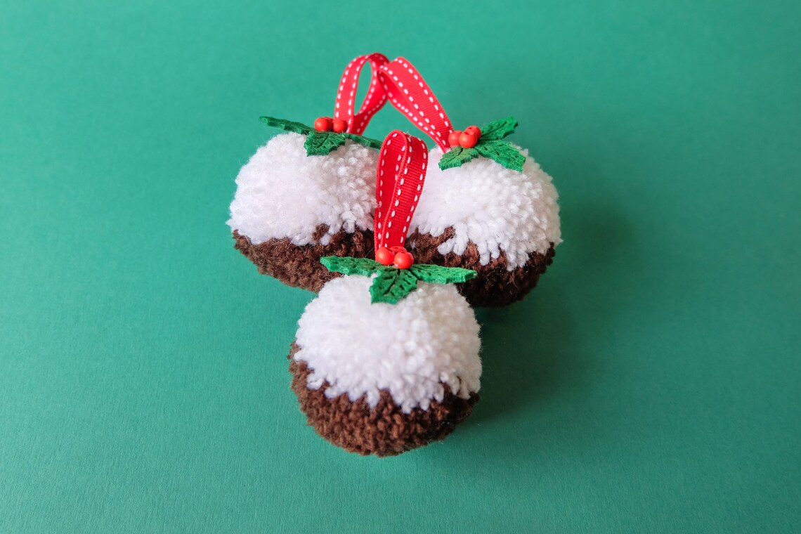 Pom Pom Christmas Pudding Tree Ornament Decorations Handmade - Etsy