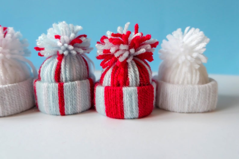 Handmade Wool Bobble Hat Christmas Tree Ornament Decorations Set of 12 ...