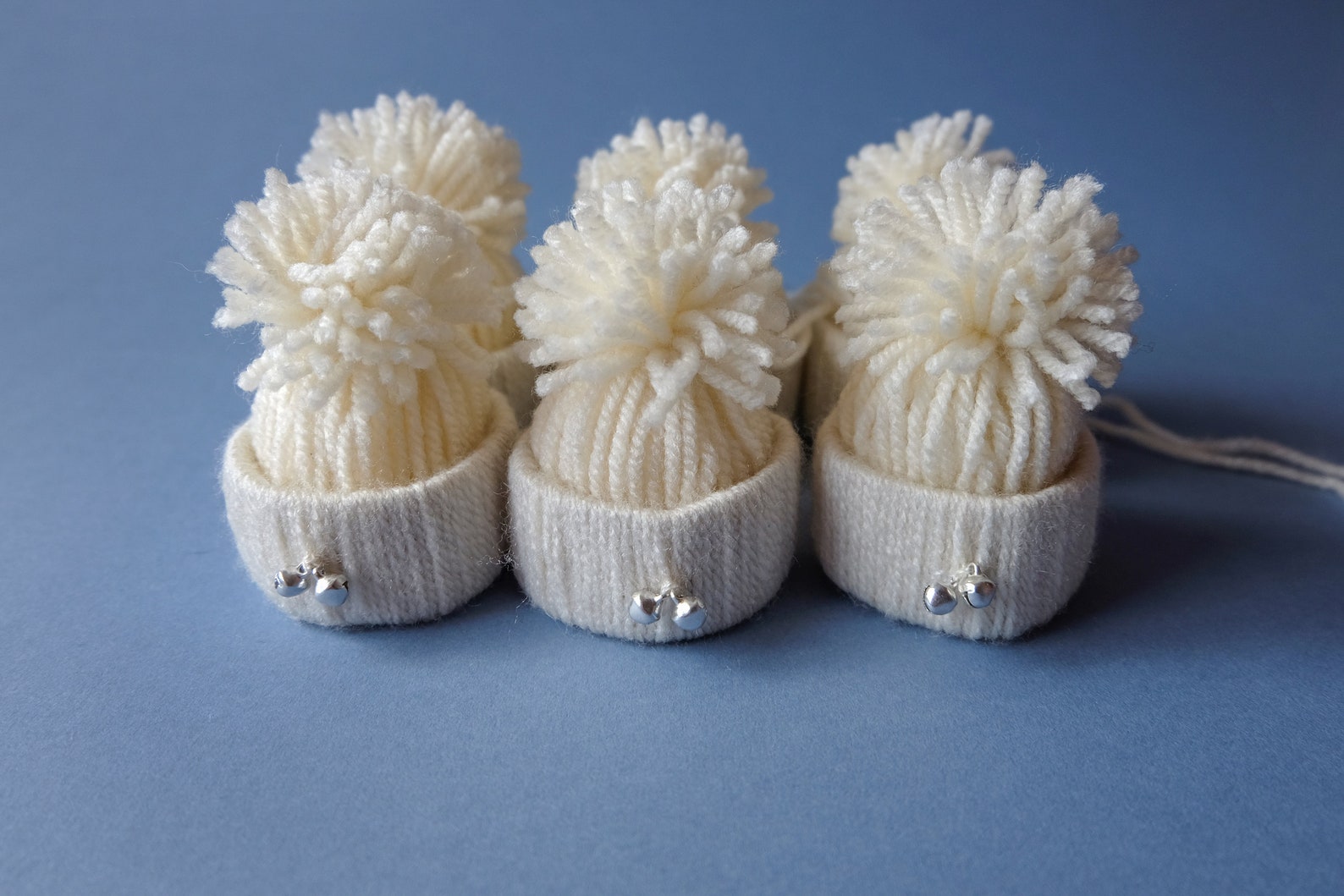 Handmade Wool Bobble Hat Christmas Tree Ornament Decorations in Cream ...