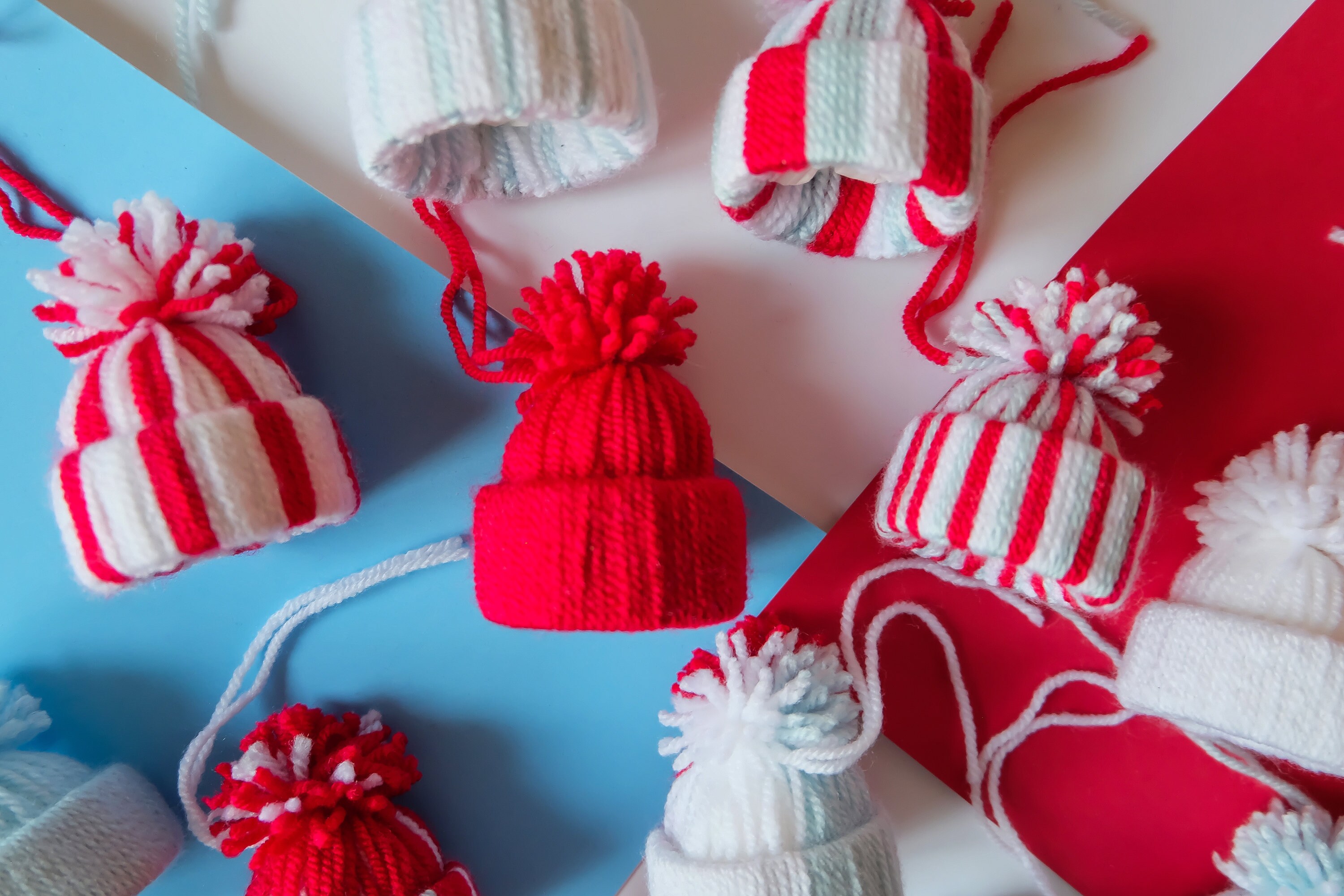 Handmade Wool Bobble Hat Christmas Tree Ornament Decorations Set of 12 ...