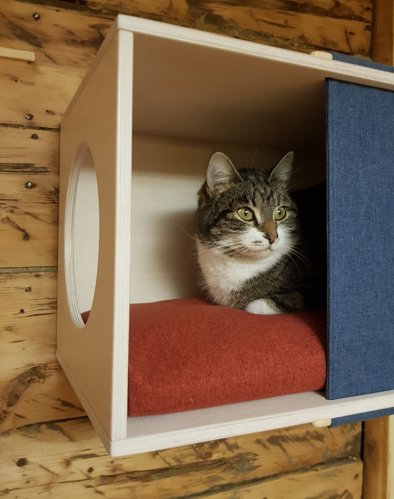Wall Mounted Cat Perch With Textile Panel / Minimalist Cat - Etsy