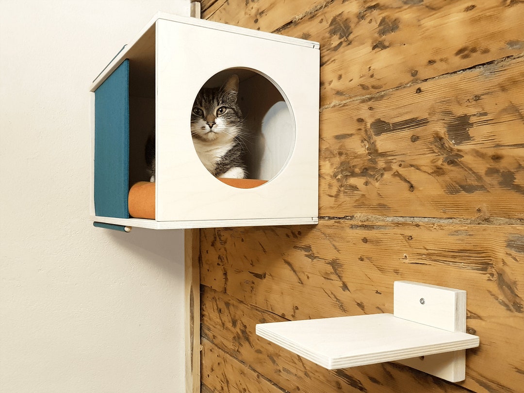Wall Mounted Cat Perch With Steps and Cushion/ Cat Wall Bed/ Cat Shelf ...