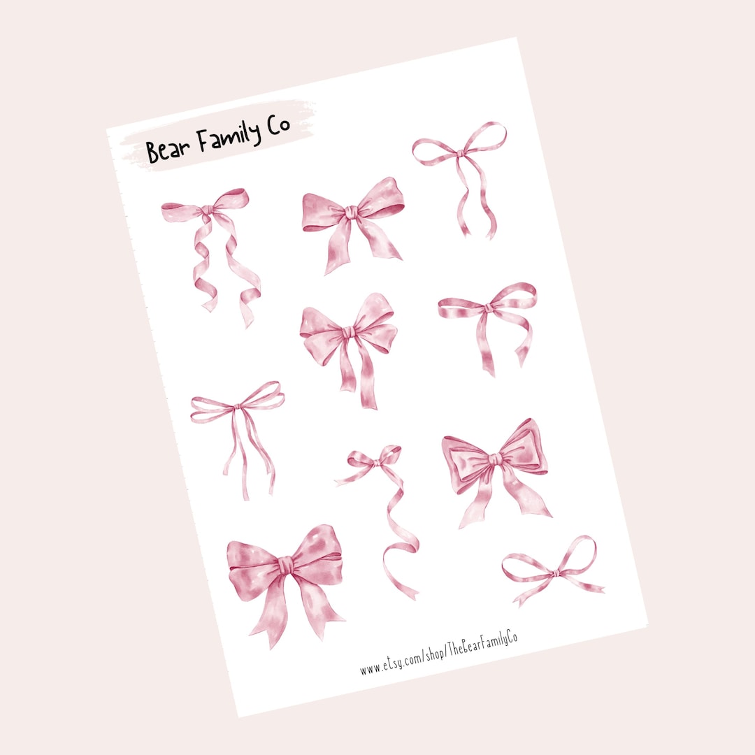 Pink Bow Sheet | Croquette Core | Set of Adorable Stickers for Journals ...