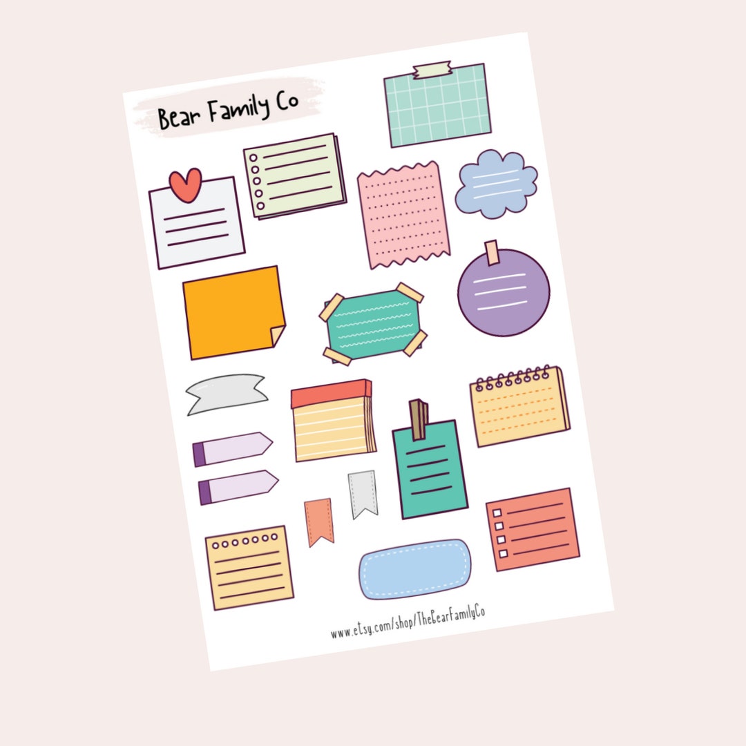 Sticky Note and Tabs Sticker Sheet | Set of 19 Adorable Stickers for ...