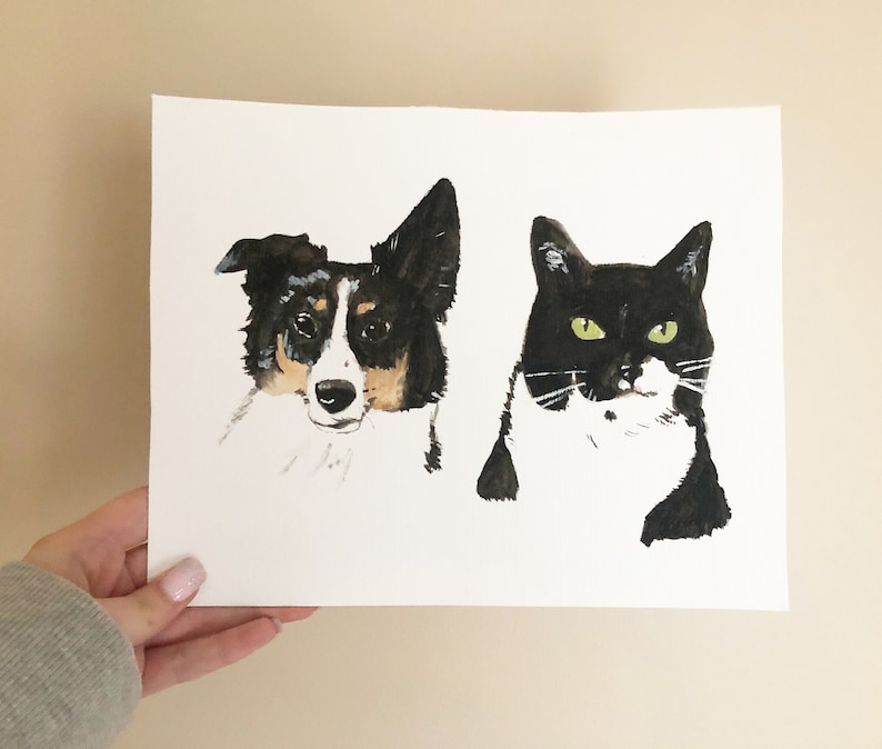 Multiple Pet Portrait From Custom Photo Watercolor Painting - Etsy