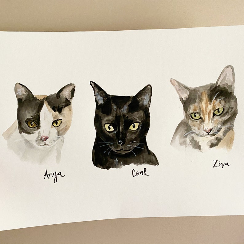 Multiple Pet Portrait From Custom Photo Watercolor Painting - Etsy