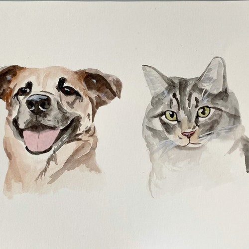 Multiple Pet Portrait From Custom Photo Watercolor Painting - Etsy
