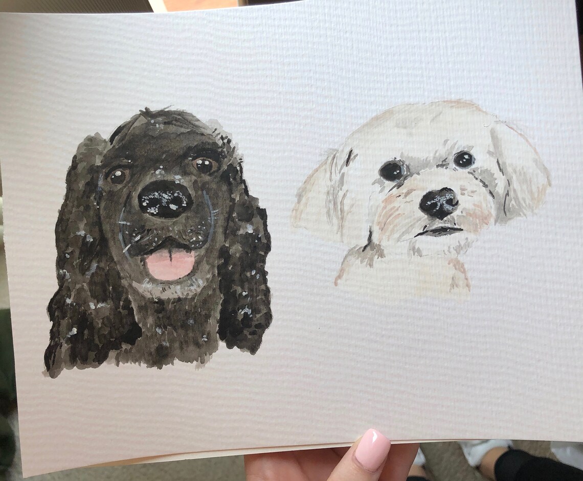 Multiple Pet Portrait From Custom Photo Watercolor Painting - Etsy