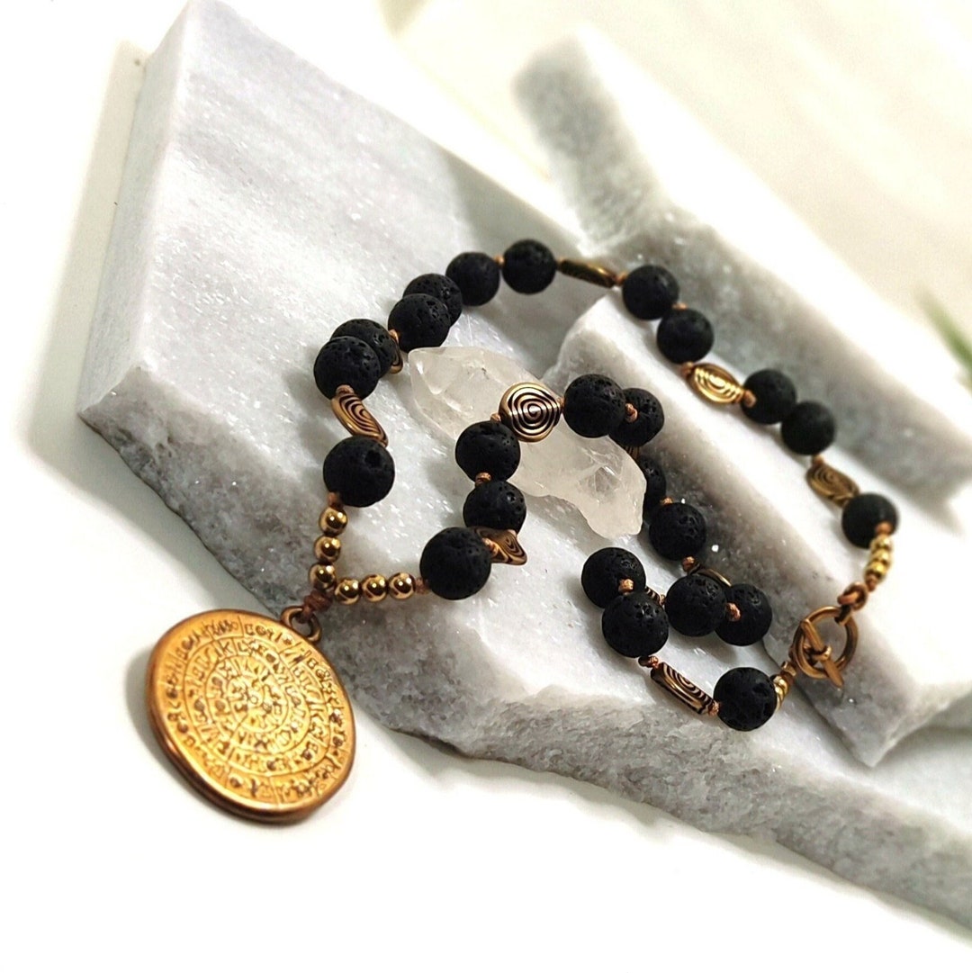 Custom Ancient Greek Style Necklace With Phaistos Disk, Black Lava ...