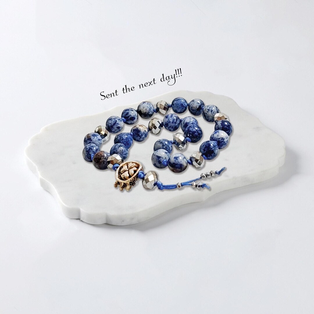 Sodalite Mini Jap Mala, Mala Beads Hand Knotted, Prayer Beads, Small ...