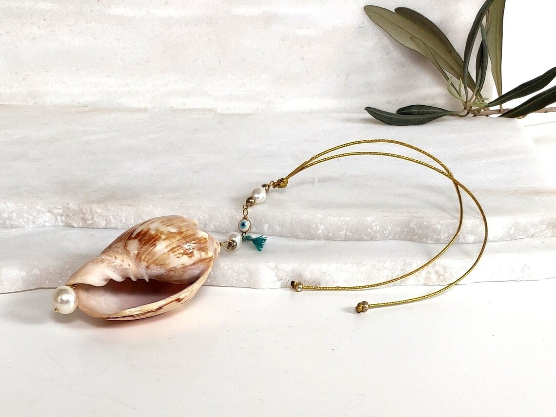 Aegean Sea Shells Car Hanger, Evil Eye Protection Charm, Pearl and ...