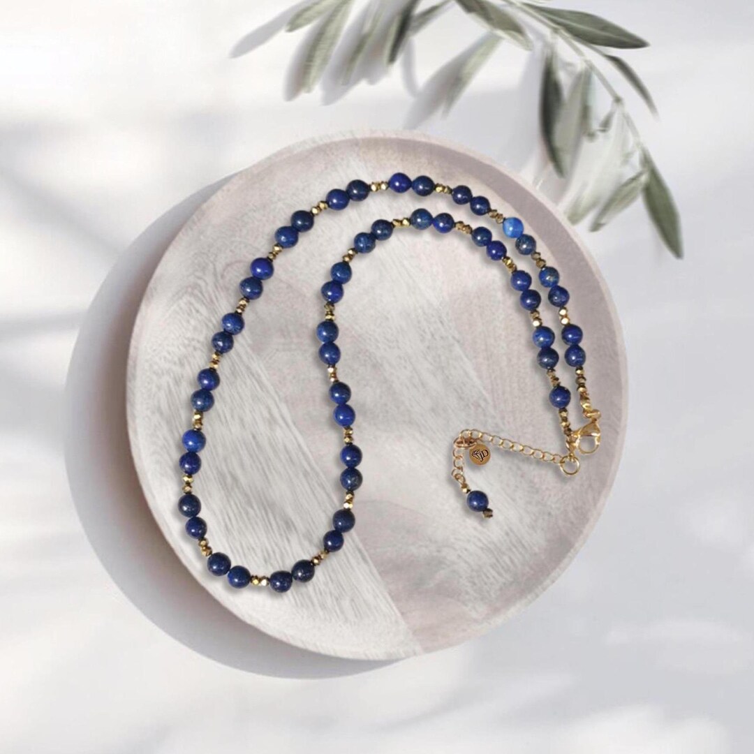 Navy Blue Choker, Deep Blue Lapis Lazuli Necklace in Gold Filled ...