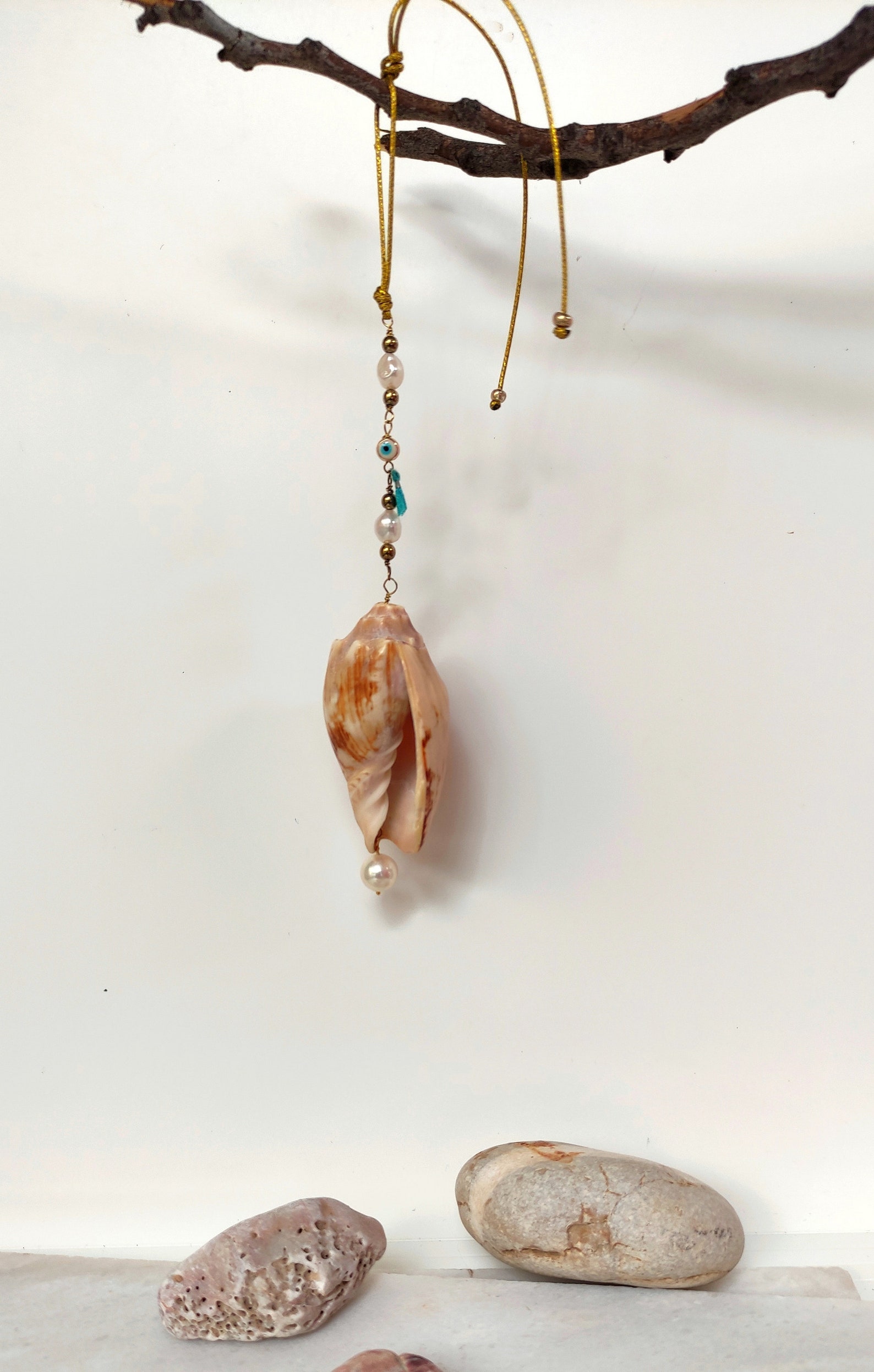 Aegean Sea Shells Car Hanger, Evil Eye Protection Charm, Pearl and ...