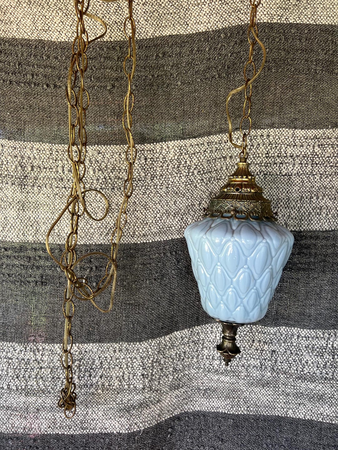 Vintage Mid Century Plug in Swag Light Ceiling Fixture Quilted Pendant ...