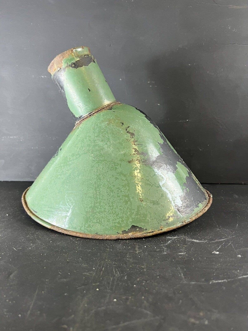 Vintage Gas Pump Station Light Lamp Shade Porcelain Enamel Green Black ...