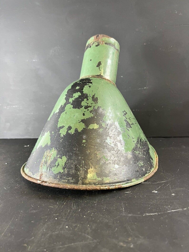 Vintage Gas Pump Station Light Lamp Shade Porcelain Enamel Green Black ...