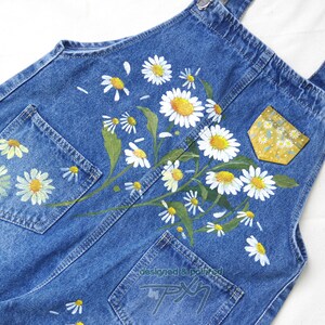 Painted Overalls Jeans Daisy Floral Blue Painted Denim Be Amazing - Etsy