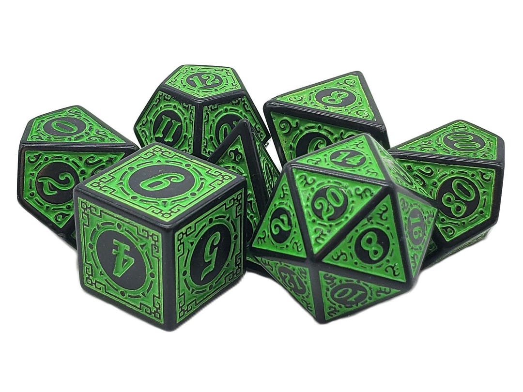 Rune Dice - Magical Runes - Green & Black - Old School 7 Piece Dnd RPG ...