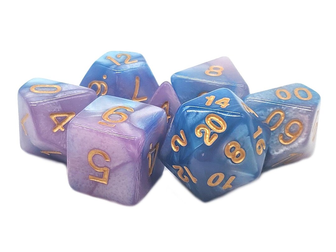 Vorpal - Lilac & Light Blue W/ Gold Old School 7 Piece Dnd RPG Dice Set ...