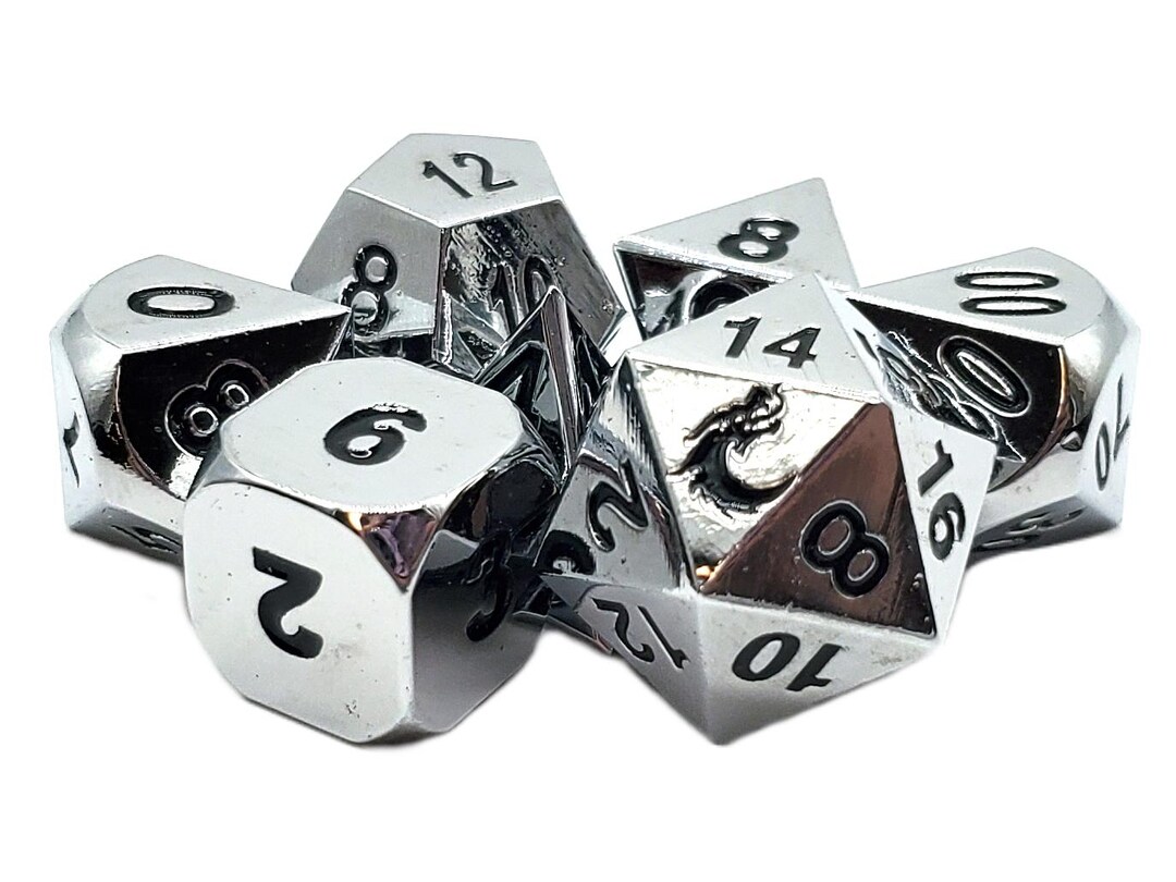 Halfling Forged - Shiny Silver - Old School 7 Piece Dnd Rpg Metal Dice ...