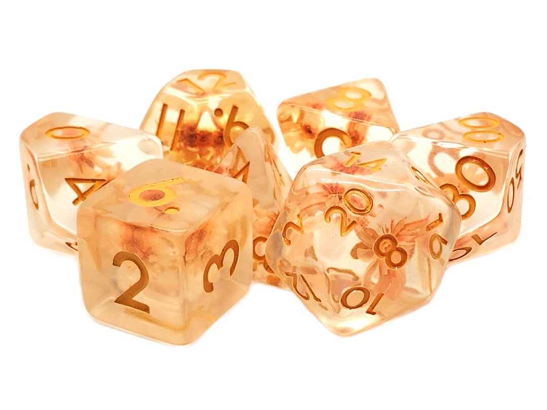 Infused - Orange Flower 7 Piece Dnd Rpg Dice Set - Etsy