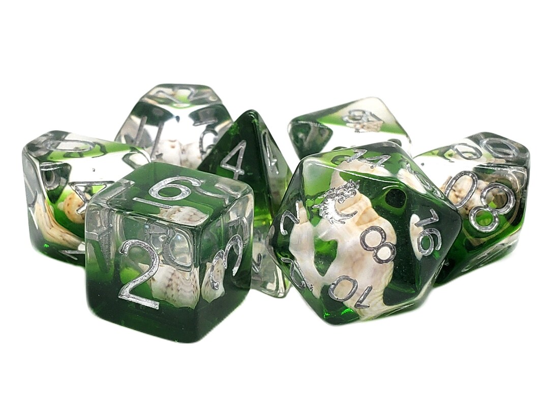Infused - Beach Party Shell Seaweed - Old School 7 Piece Dnd Rpg Dice ...