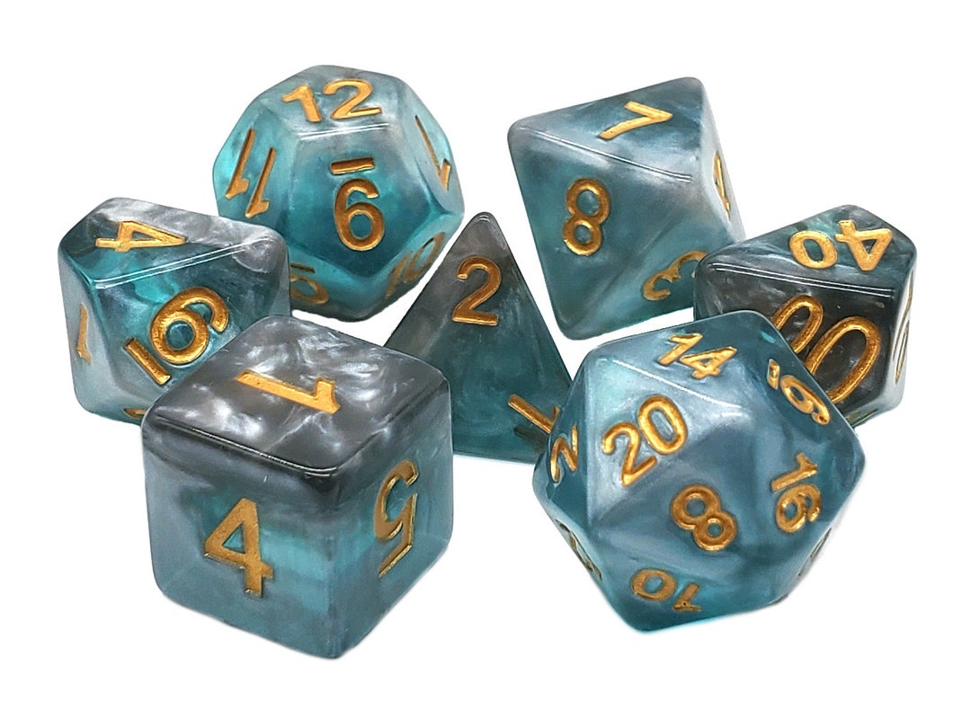 Gradients - Cold Steel Blue & Silver 7 Piece Dnd RPG Dice Set - Etsy