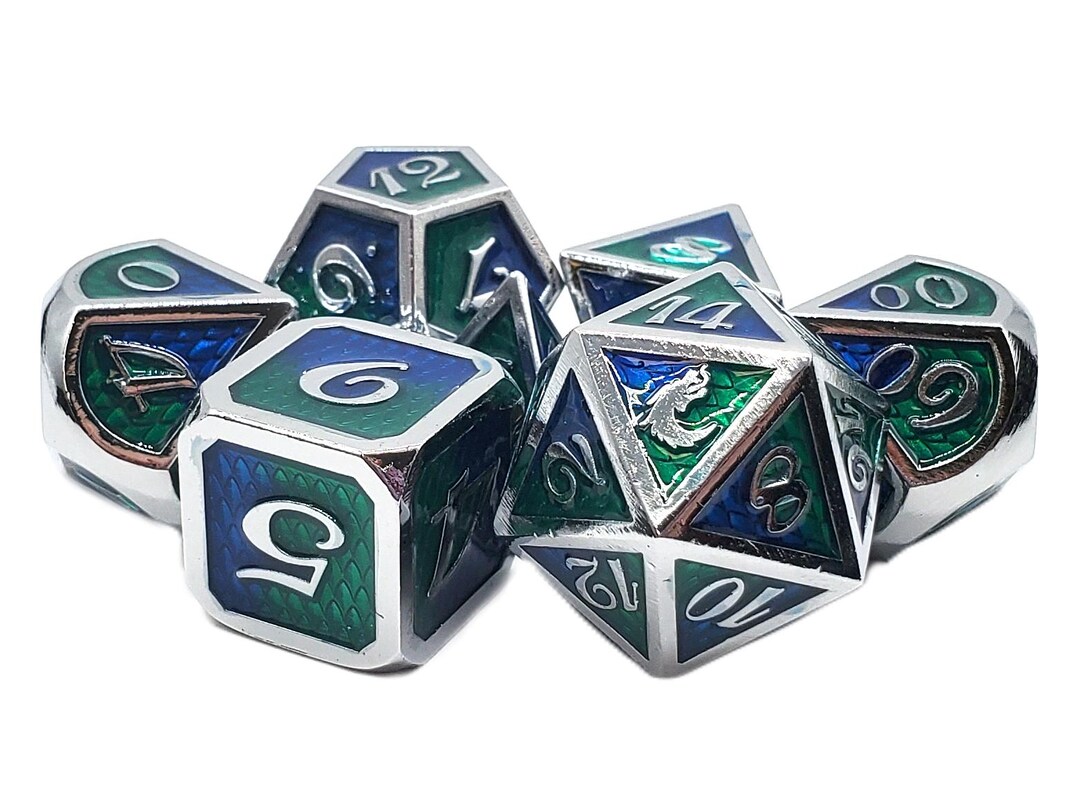 Dragon Scale - Blue & Green - Old School 7 Piece Dnd RPG Metal Dice Set ...