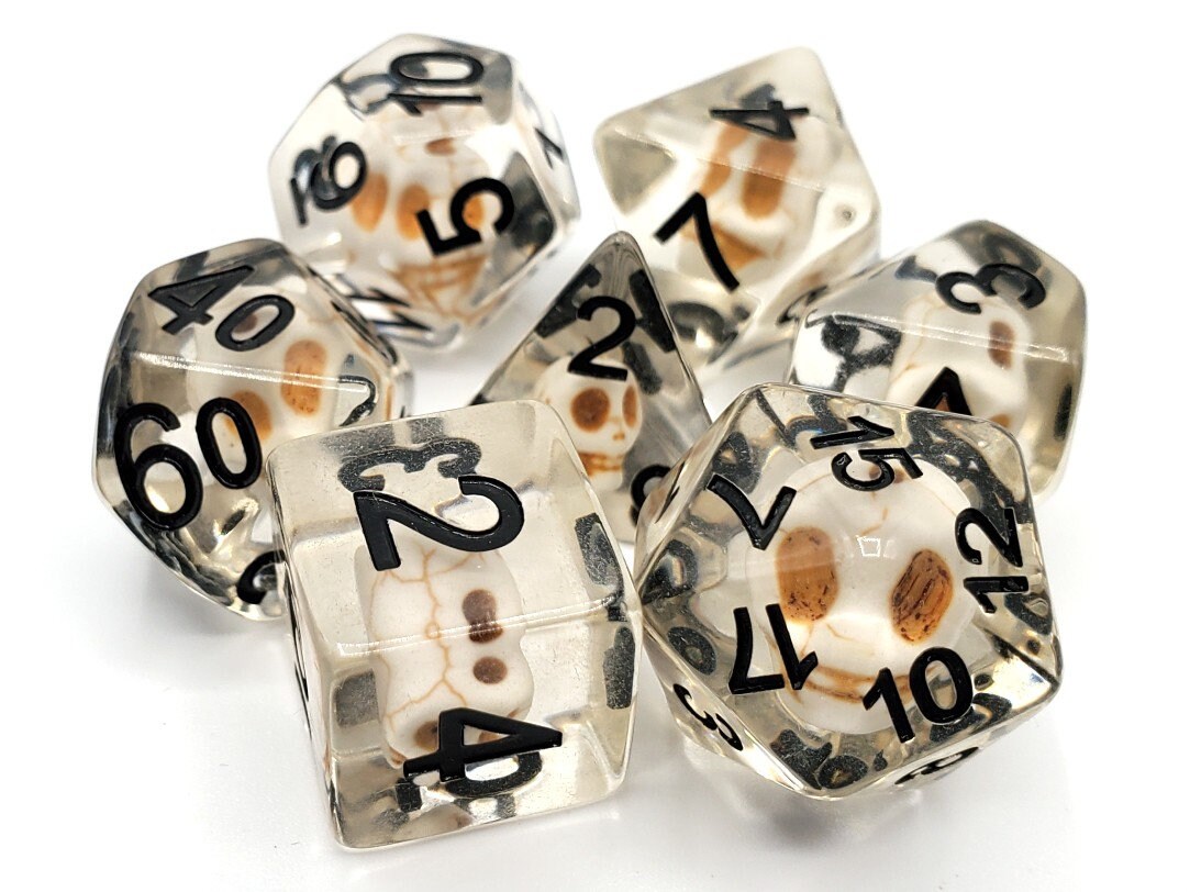 Infused White Skull Old School 7 Piece Dnd Rpg Dice Set - Etsy