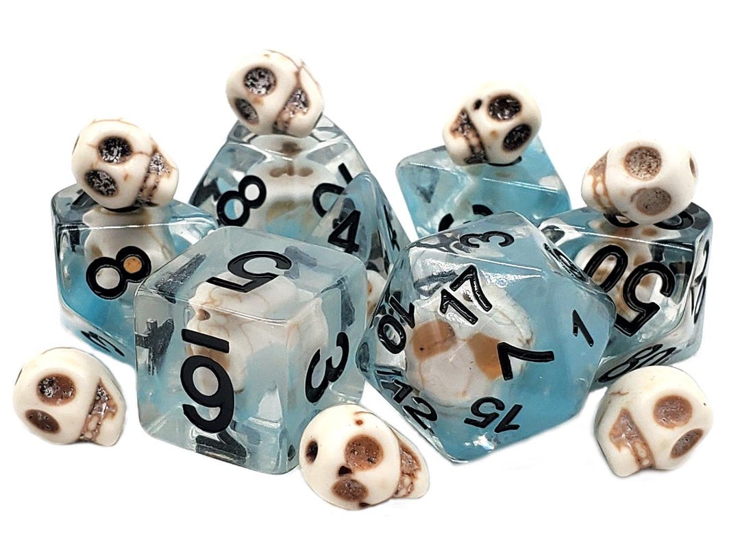 Infused - Skull W/ Blue - Old School 7 Piece Dnd Rpg Dice Set - Etsy