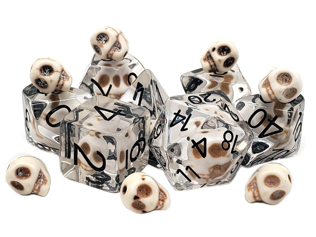 Infused - White Skull - Old School 7 Piece Dnd Rpg Dice Set - Etsy
